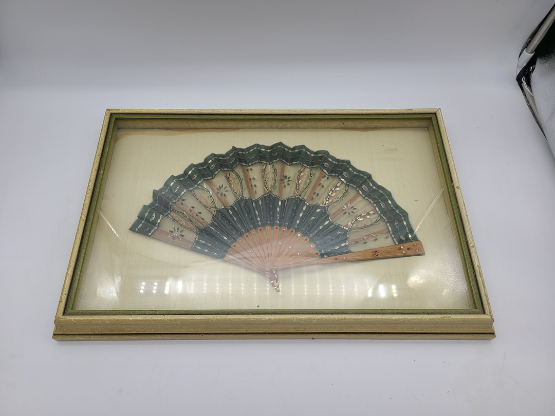Antique Victorian Fancy Ornate Hand Fan Shadow Box Framed Wood Fan ...