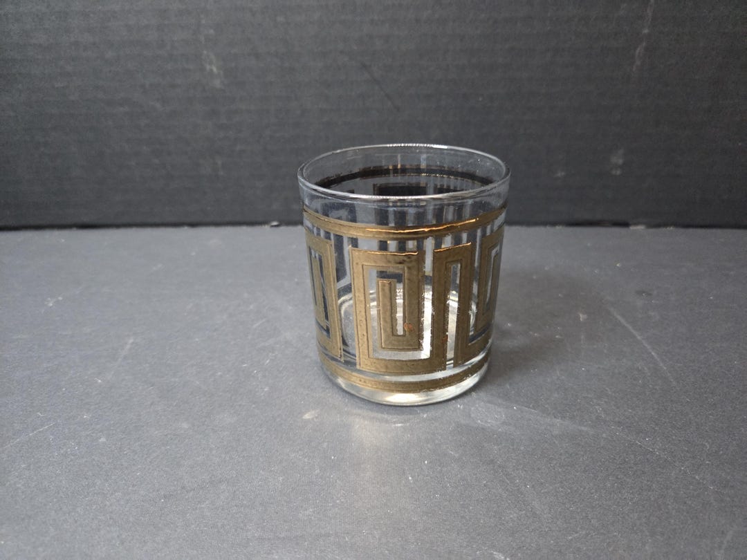 Culver Greek Key 22k Gold 3" Old Fashioned Whiskey Rocks Glass - Etsy