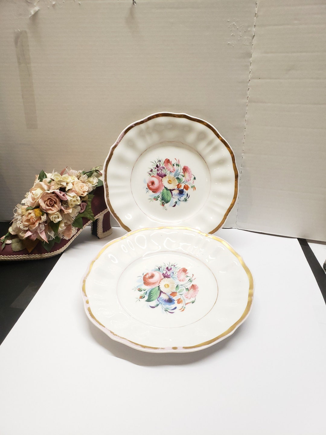 Antique KPM Hand Painted Flower Plates Set of 2 Vintage Hand Painted ...