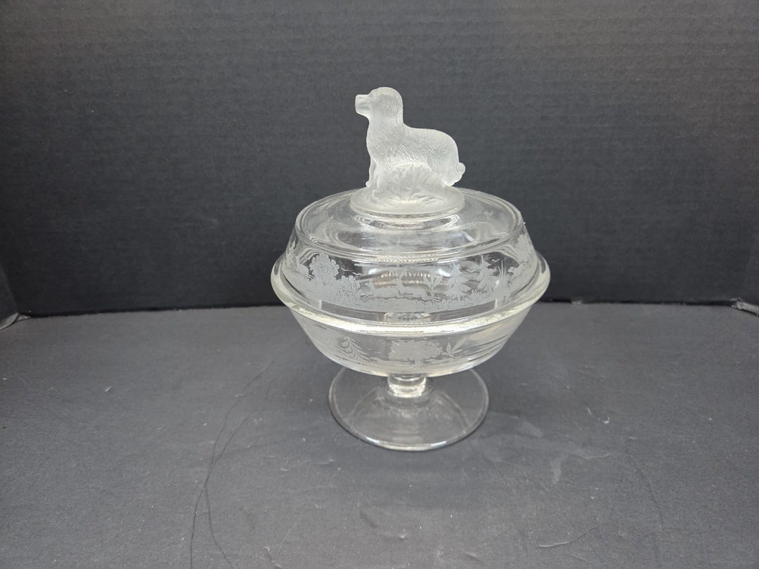 VERY RARE Gillinder & Sons EAPG Deer and Dog Covered Compote/butter ...