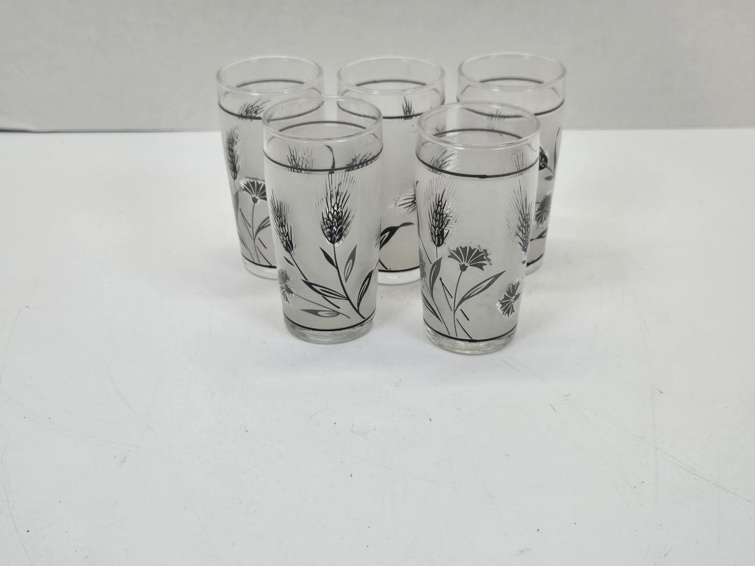 Set of 5 Libbey Glass Wheat Pattern Frosted Juice Glasses 4 Inch Tall ...