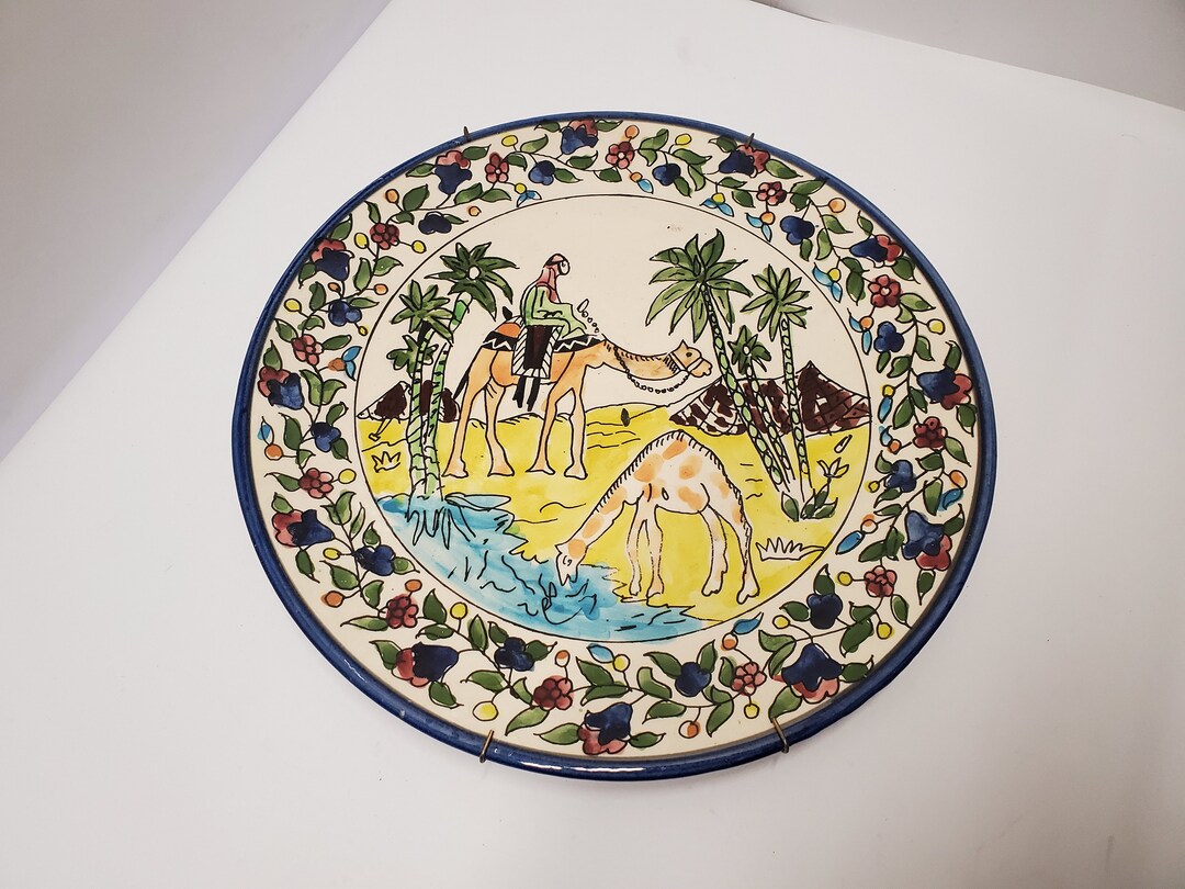 Hand Painted Ceramic Plate With Camel Scene Wall Hanging Plate Palm ...