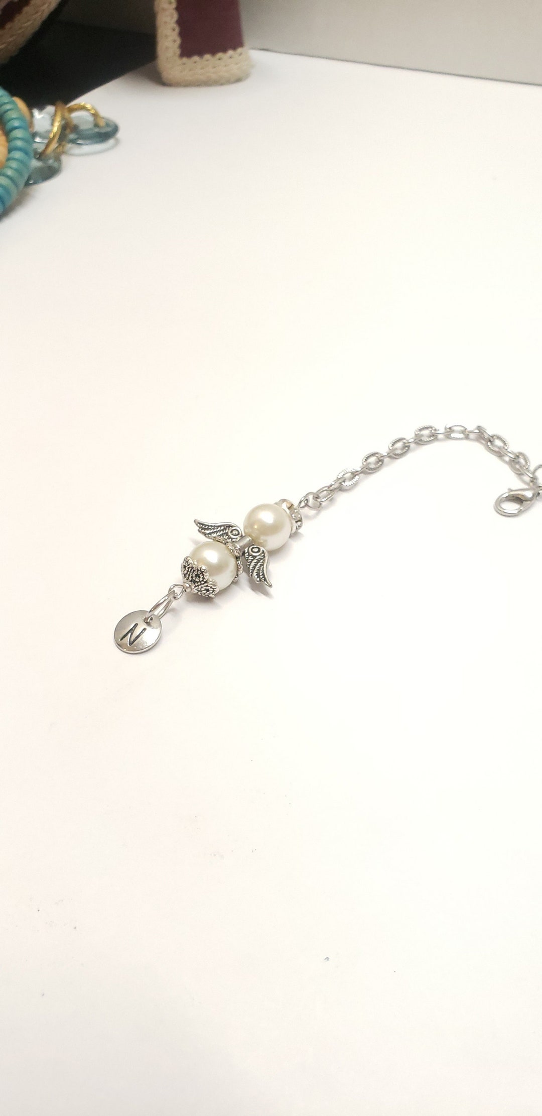 Handmade Beaded Angel & Letter Car Mirror Charm, Rearview Mirror ...