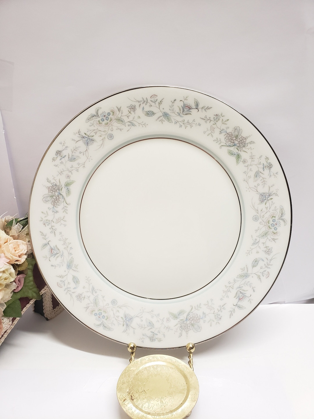 Lenox Oxford Spring Dinner Plate Multicolor Flowers With Aqua Blue Band ...