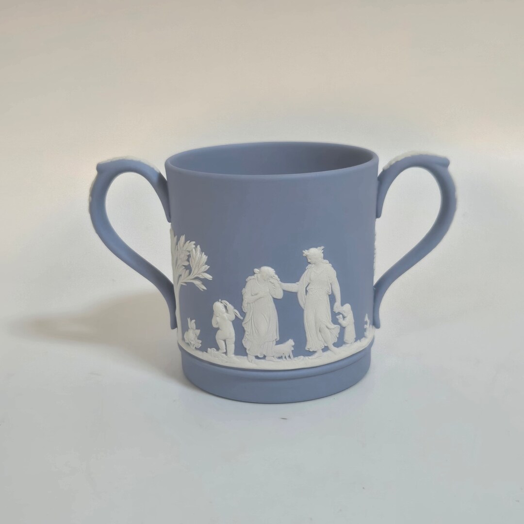 Wedgwood Light Blue Jasperware Loving Mug With Classical Scenes MINT 3 ...