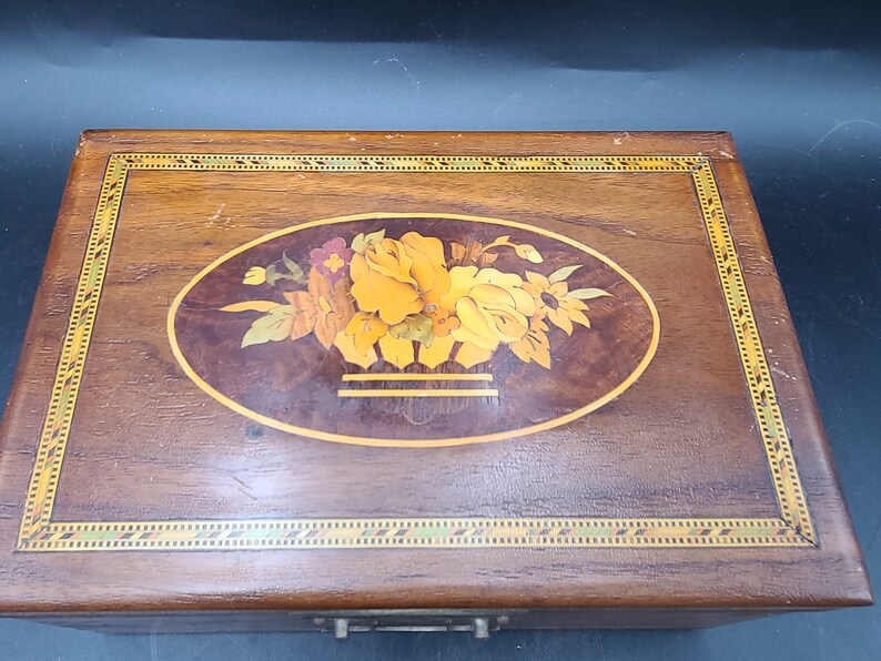 Fancy Antique Wood Box With Fancy Floral Inlay W/ Key - Etsy