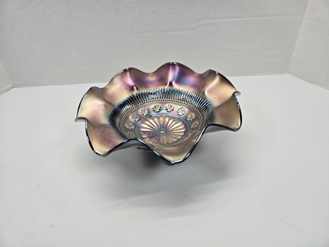 Rare Northwood Carnival Glass Rosette Ruffled 3 Footed Bowl 8 3/4" Nice ...