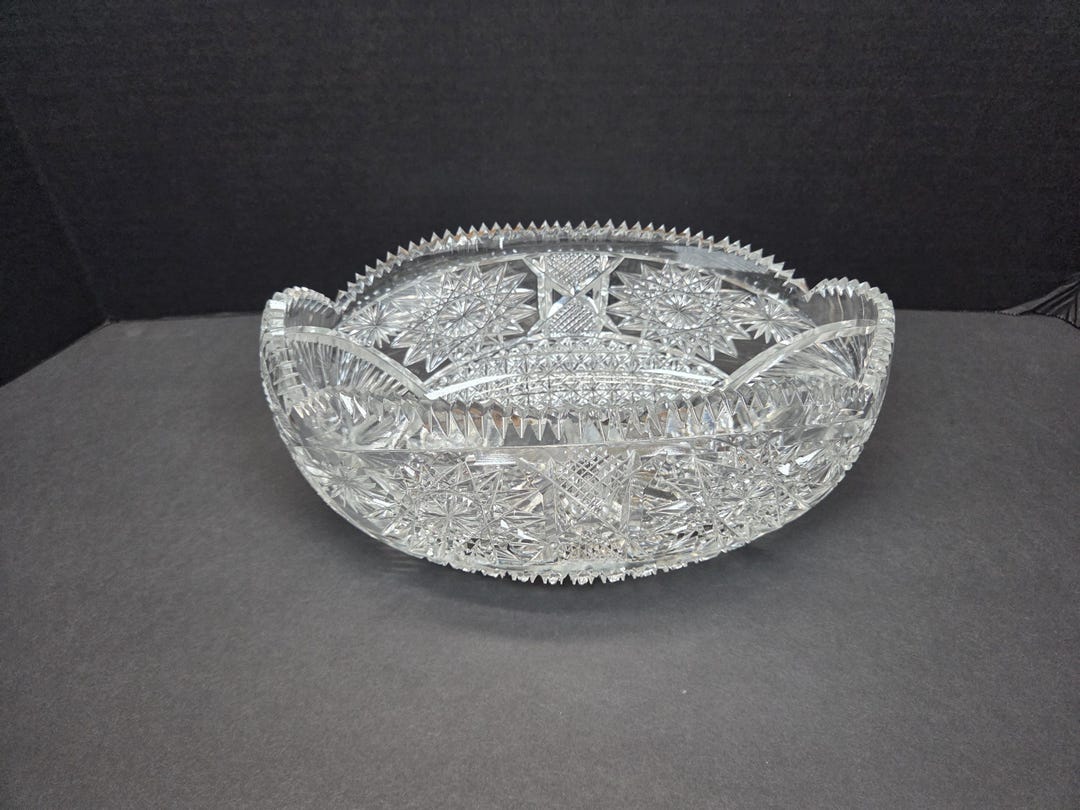 Very Rare American Brilliant Cut ABP Crystal Oval Bowl Very Ornate Cut ...