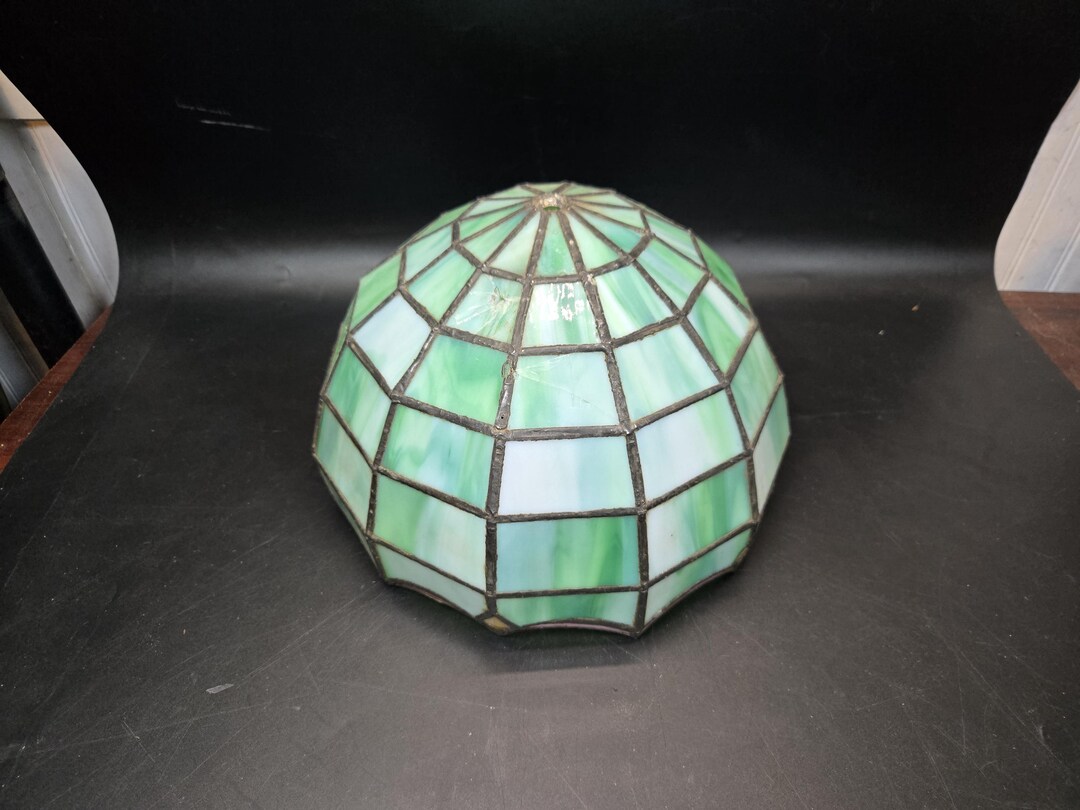 Vintage Green Leaded Stained Glass Lampshade 10 1/2 X 8 1/2 - Etsy