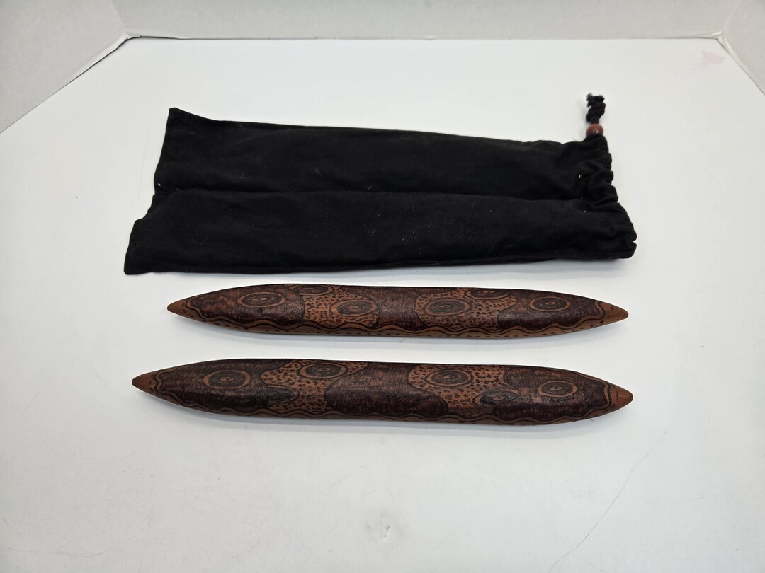 Pair of Heavy Hardwood Aboriginal Clap Sticks Music Sticks in Case ...