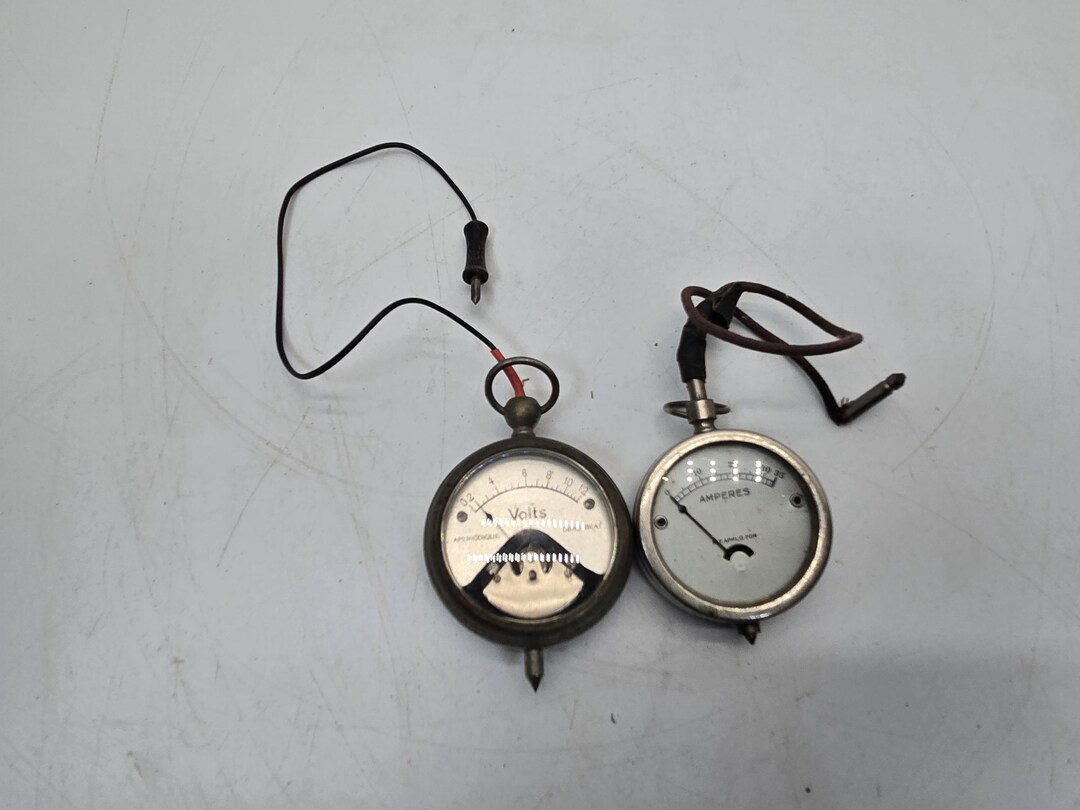 Pair of Antique Pocket Watch Style Test Meters Volt and Amp Meter ...