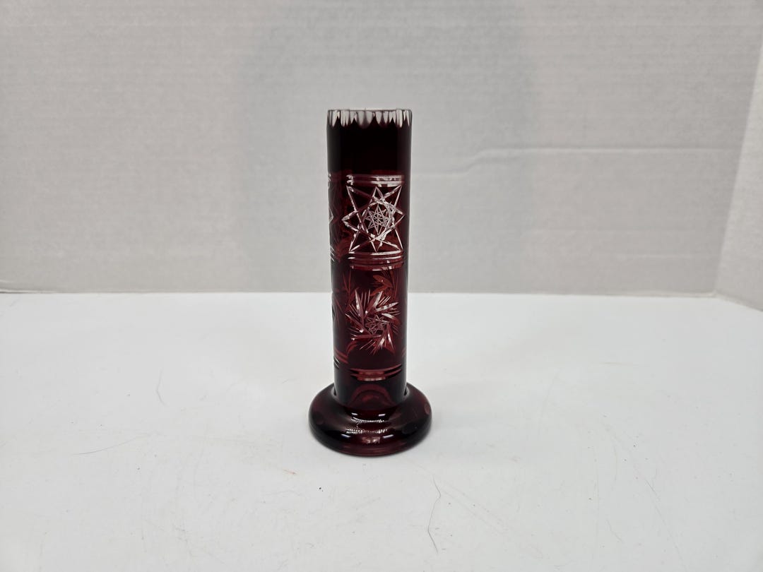 Antique Cut Crystal Ruby Red Bud Vase Czech Glass Cut Star Pattern - Etsy