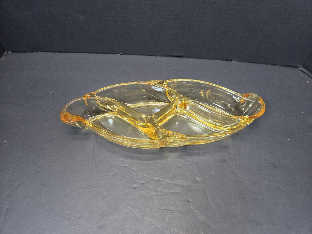 RARE Heisey Sahara Yellow Empress 4 Part Divided Oblong Relish Dish 12 ...