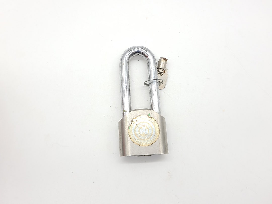 Vintage Fort Lock Corp Stainless Steel Large Padlock W/ Round Style Key ...