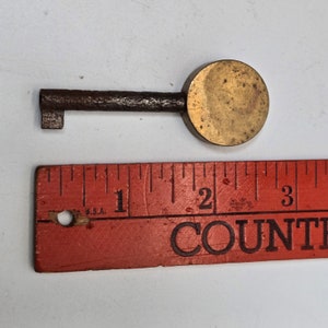 Rare Unusual Looking Early Iron and Heavy Brass Head Barrel Key Thick ...