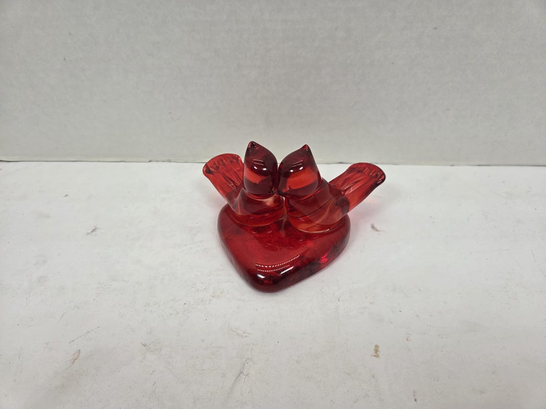 Ron Ray Vintage 1993 Ruby Red Birds of Happiness Kissing Birds on Heart ...