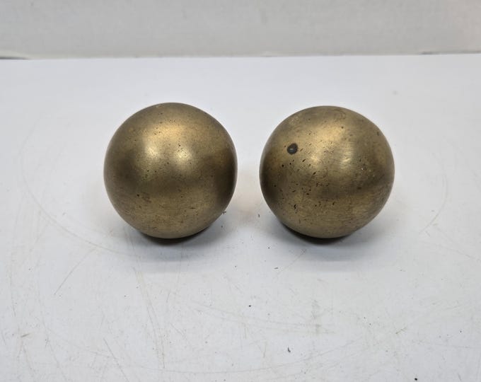 Pair of Antique Brass Balls Cannon Ball Ornaments, Heavy Thick Brass 3 ...