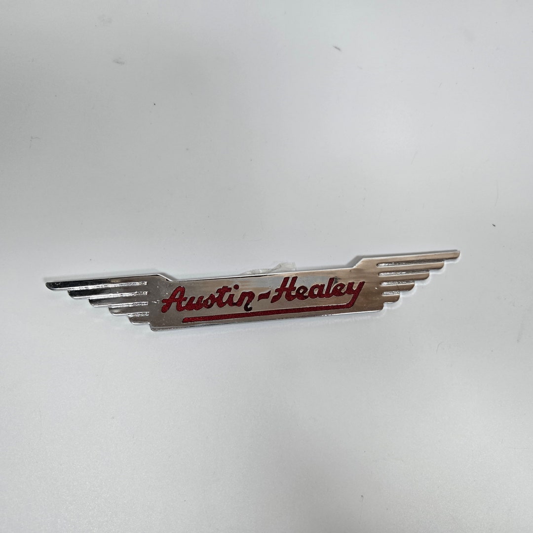 Vintage Austin Healey Wings Emblem Chrome With Red Writing Broken Clips ...