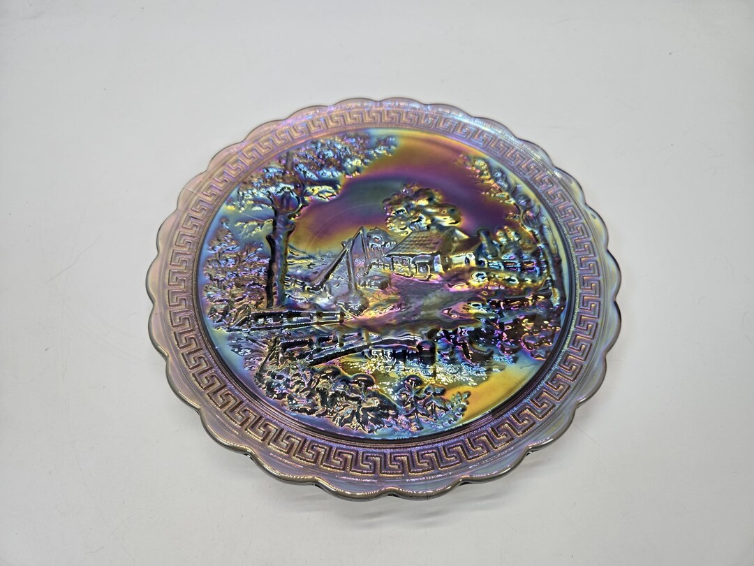 Rare Imperial Glass Riverside Cottage Carnival Glass Plate 10 1/2" - Etsy
