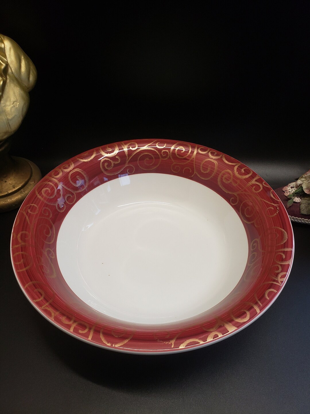 Pier 1 Hand Painted Earthenware Gold Swirl Large Bowl, Pier 1 Gold ...