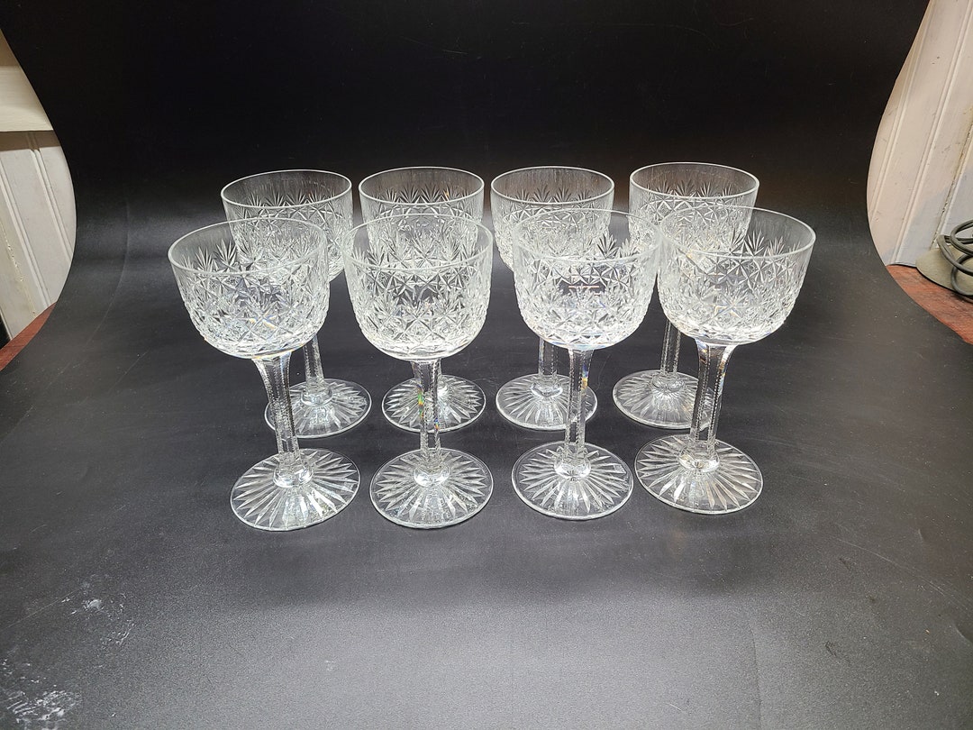 Set of 8 Thomas Webb Wellington Pattern Cut Crystal Wine Hocks Glasses ...