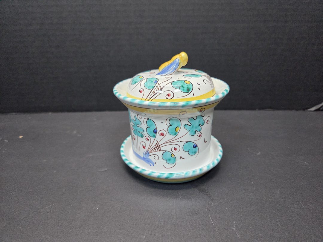 Perugia Italy Pottery Covered Sugar Bowl W/ Rooster and Bug/fly Finial ...
