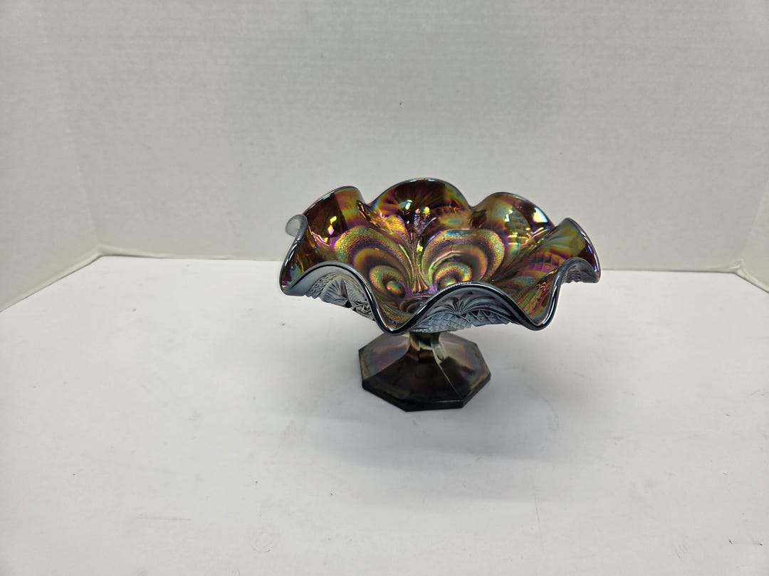 Vintage Imperial Carnival Glass Scroll Embossed Compote Footed Bowl ...