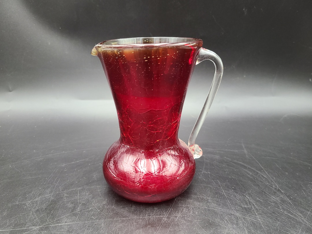 Vintage Ruby Red Crackle Glass Pitcher/creamer 6" - Etsy