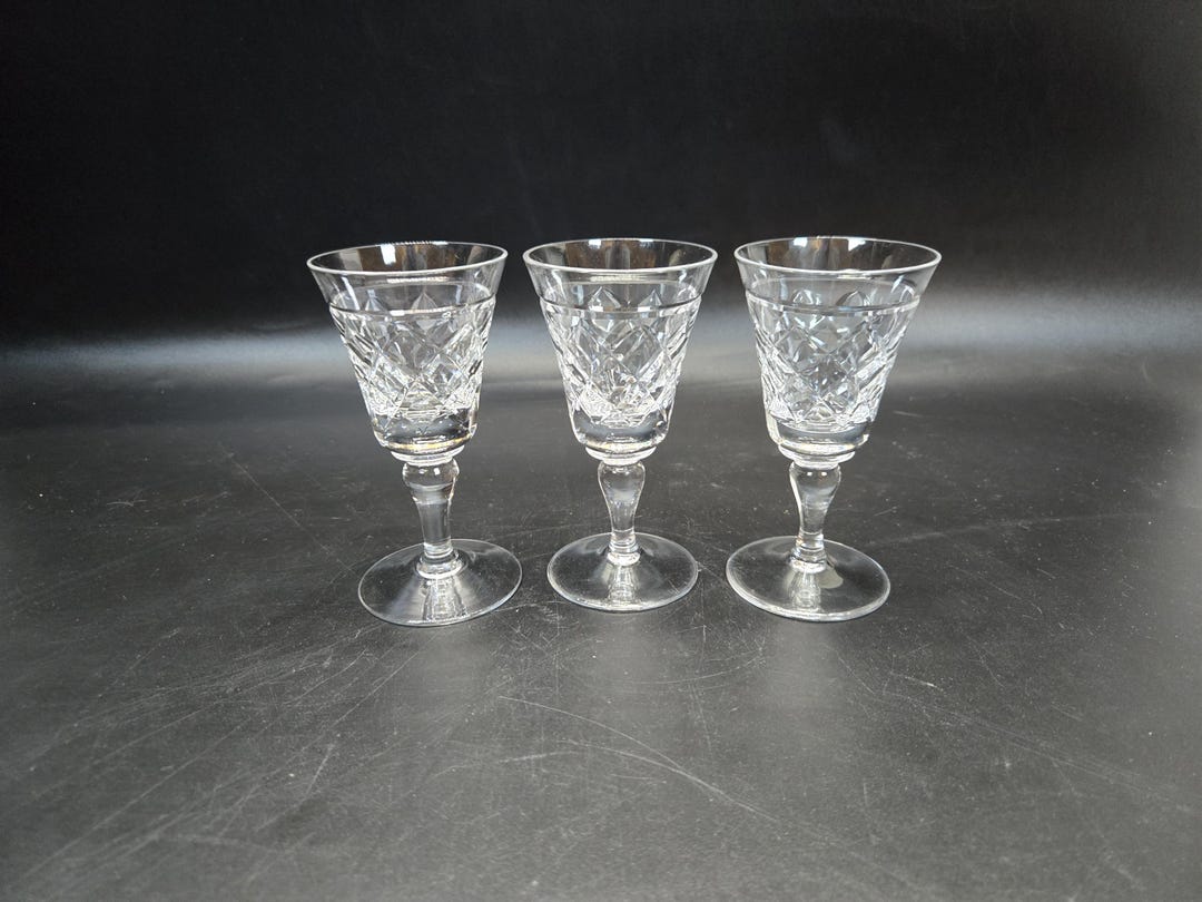 Lot of 3 Crystal Diamond Pattern Short Goblets Cordials Shot Glasses 4 ...