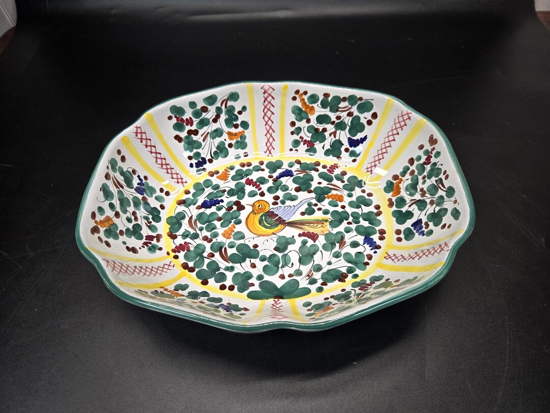 Sberna Deruta Hand Painted Pottery Serving Bowl With Bird Pattern 12 X ...