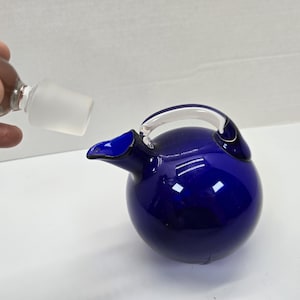 Antique Cobalt Blue Decanter Tilt Ball Pitcher by Cambridge W/stopper ...