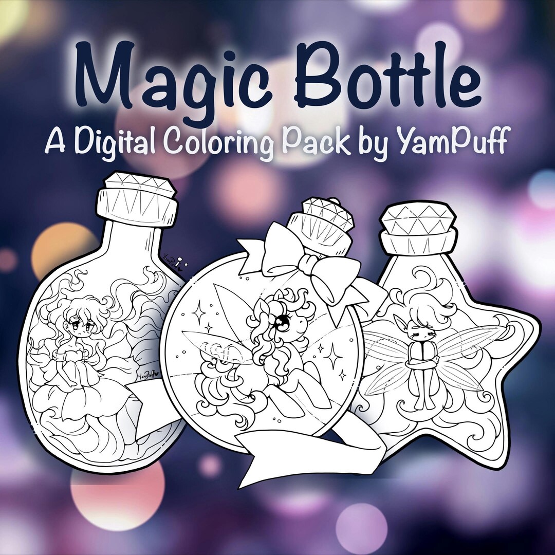 Magic Bottle - Digital Coloring Pack by Yampuff - 7 Linearts - Instant ...