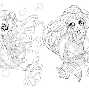 Whimsical Waves: Chibi Mermaids - Digital Coloring Pack by Yampuff - 5 ...