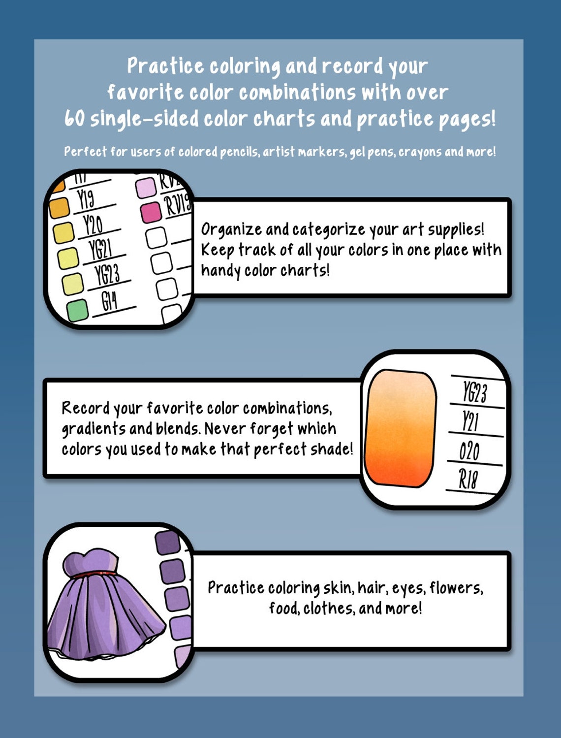 Coloring Practice Pages: Digital Color Charts for Artists (digital ...