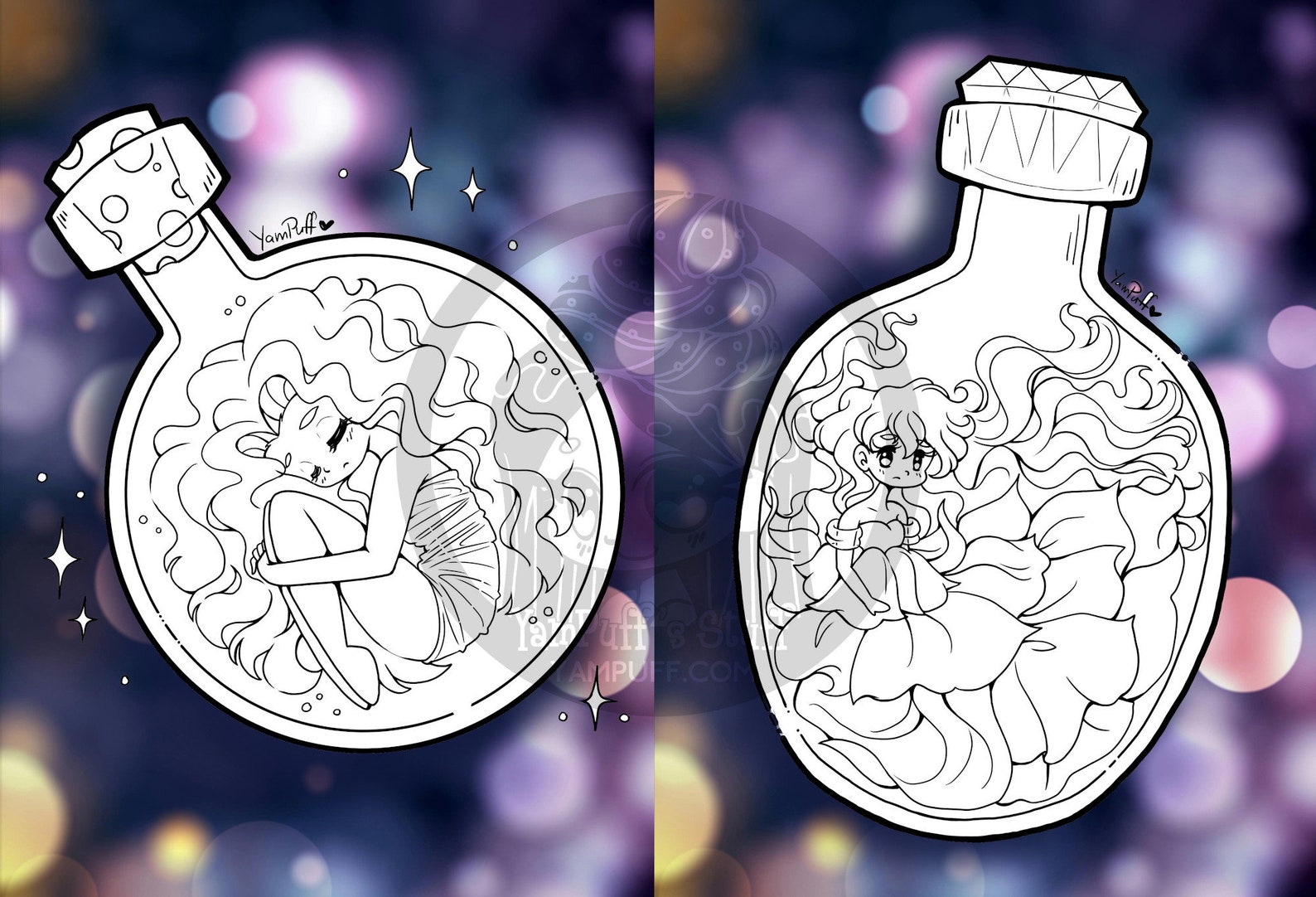 Magic Bottle - Digital Coloring Pack by Yampuff - 7 Linearts - Instant ...