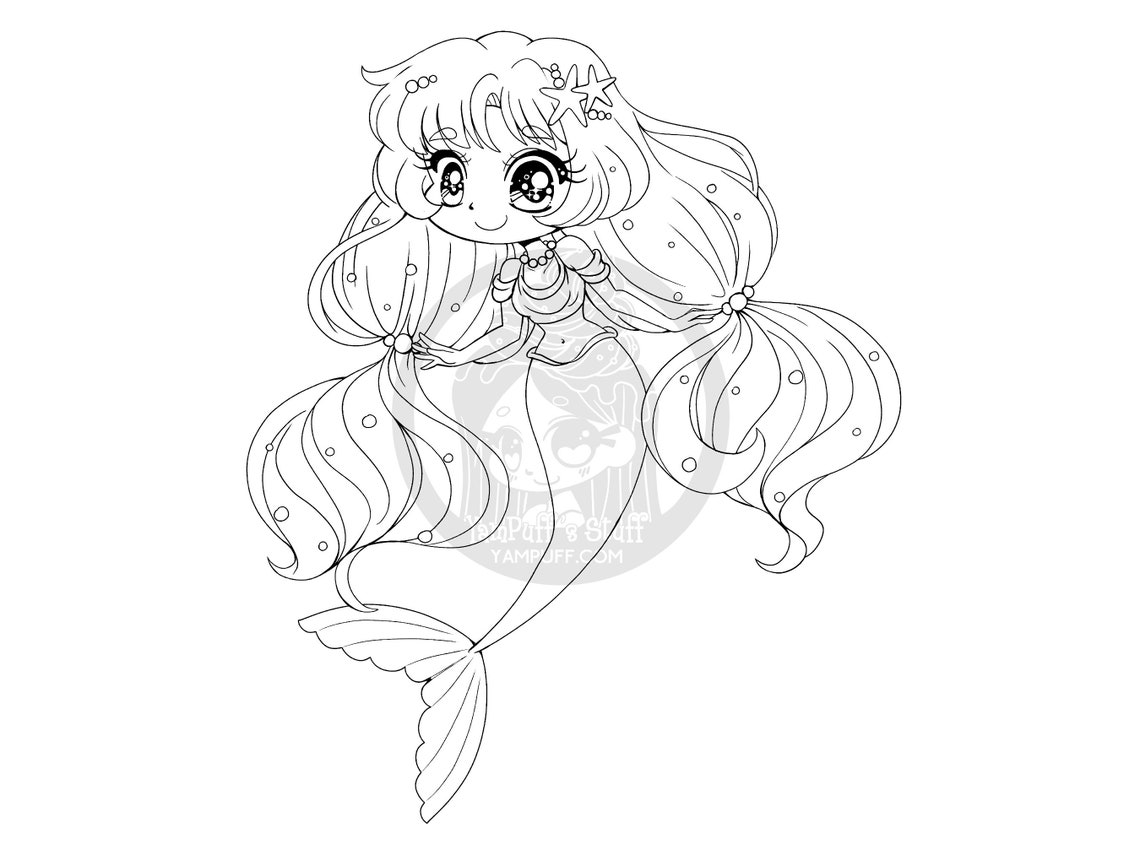 Whimsical Waves: Chibi Mermaids - Digital Coloring Pack by Yampuff - 5 ...