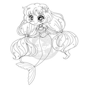 Whimsical Waves: Chibi Mermaids - Digital Coloring Pack by Yampuff - 5 ...