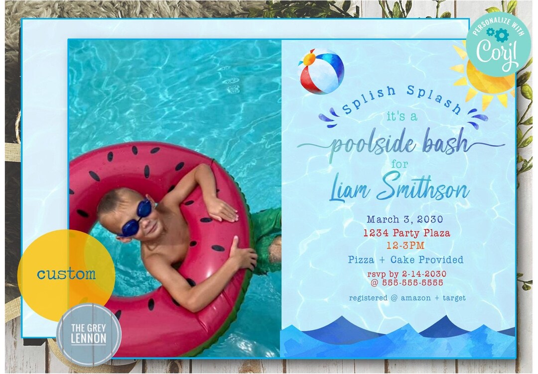 Editable Text ANY Pool Party Event I Watercolor Custom Photo - Etsy