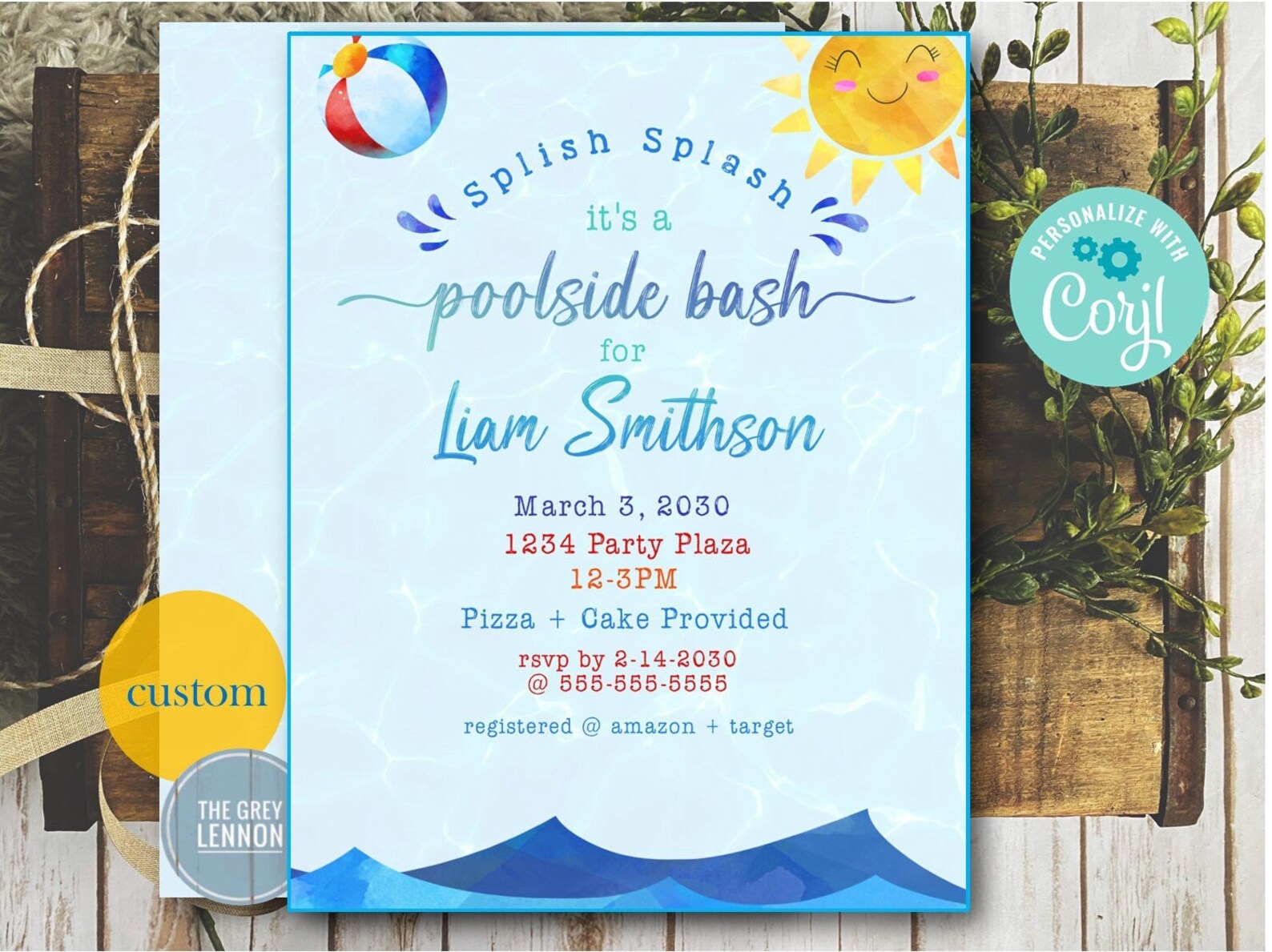 Editable Text ANY Pool Party Event I Watercolor Custom - Etsy