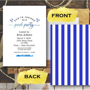Editable Text ANY Pool Party Event I Minimalist Custom Invitation ...