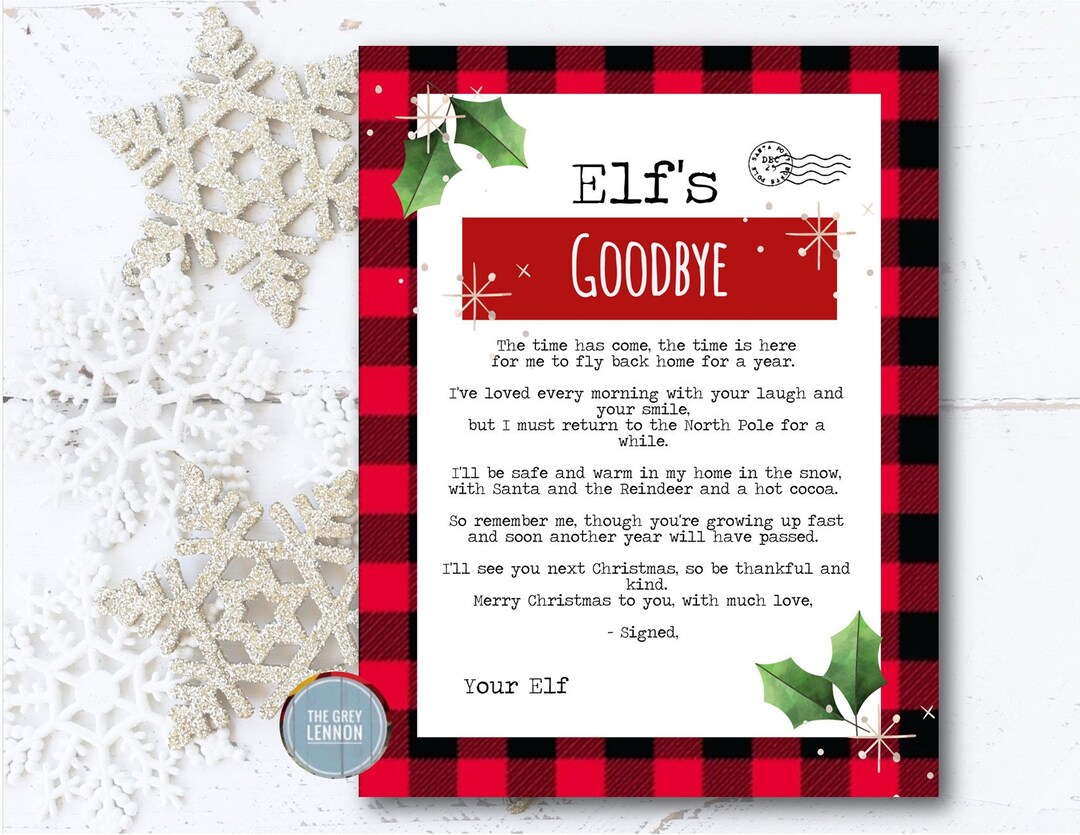 Non-editable Christmas Elf Elves Goodbye Last Night Plaid End of Stay ...