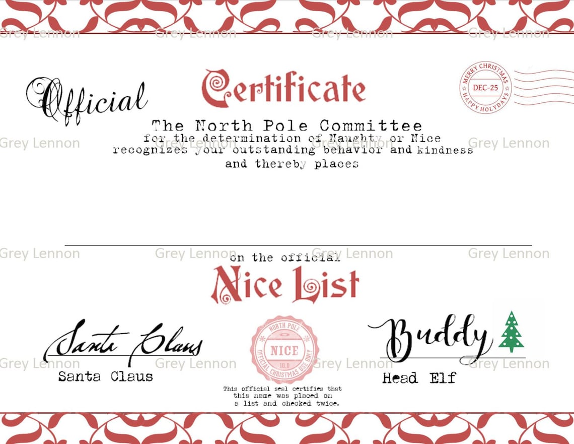 INSTANT EDITABLE Santa's Nice List Certificate signed by - Etsy UK