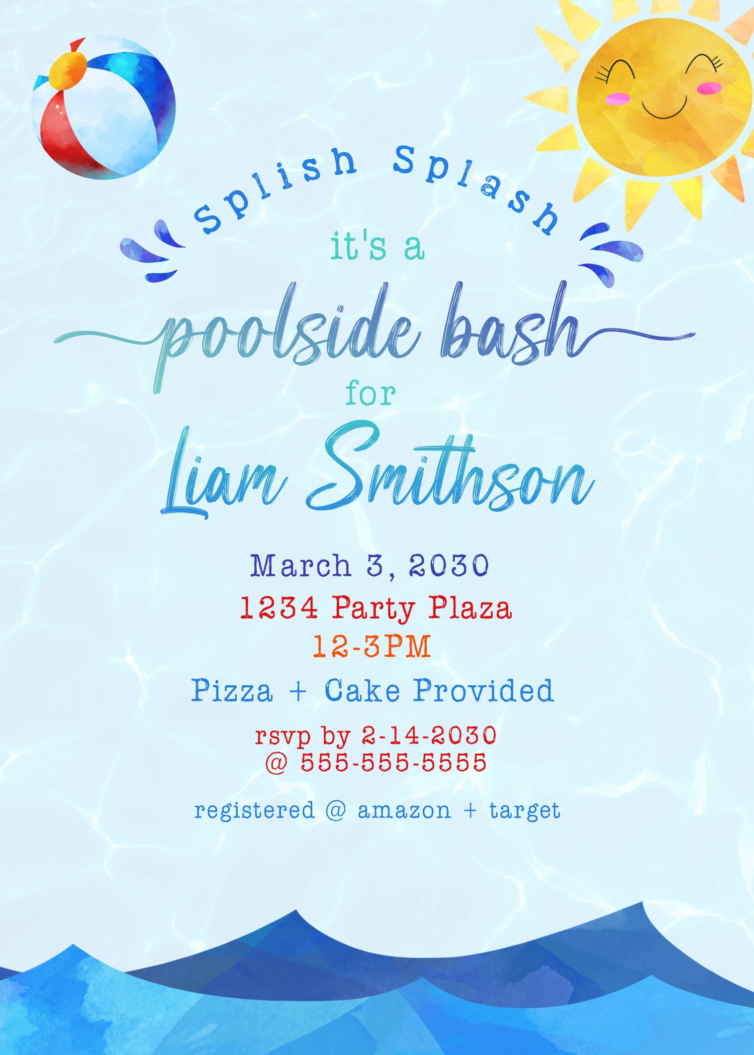 Editable Text ANY Pool Party Event I Watercolor Custom | Etsy