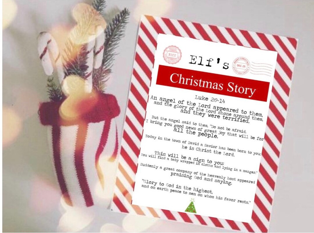 Non-editable Christmas Story Elf Bible Verse Birth of Jesus Christian ...