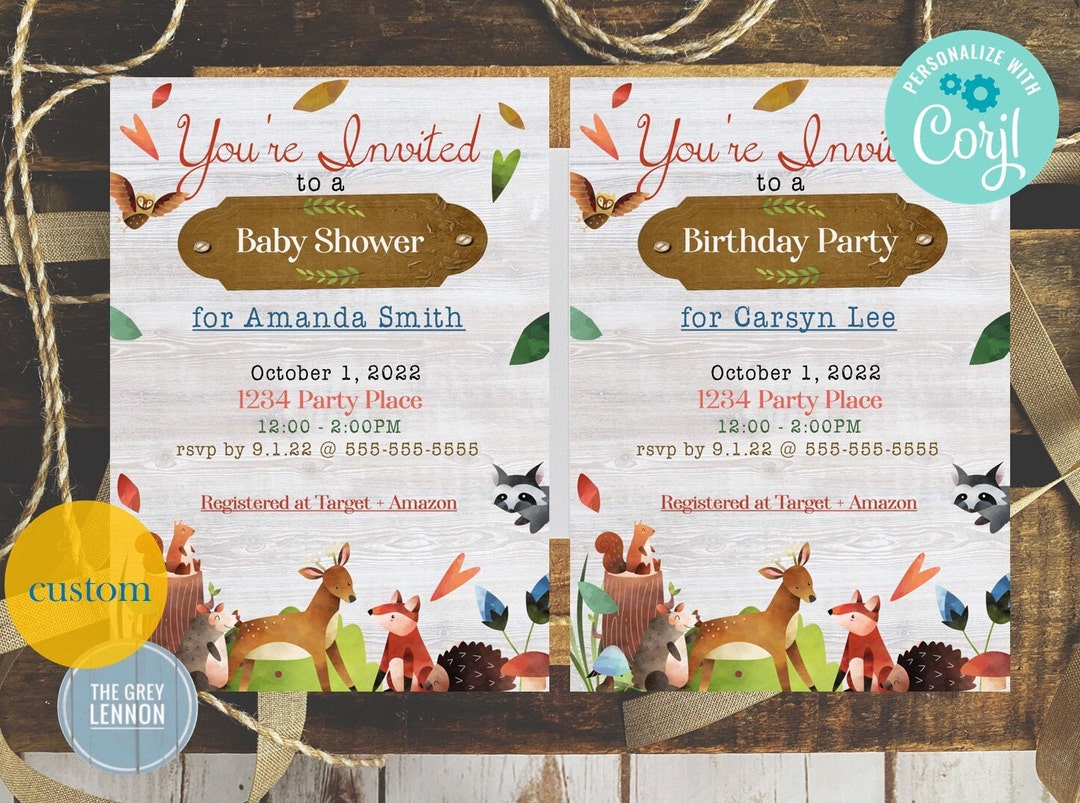 Editable Text Customizable Baby Shower or Kids Woodland - Etsy