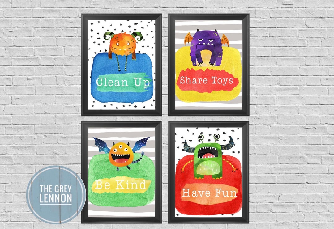 Non-editable INSTANT Download Set of 4 Kids Monster Rules for - Etsy