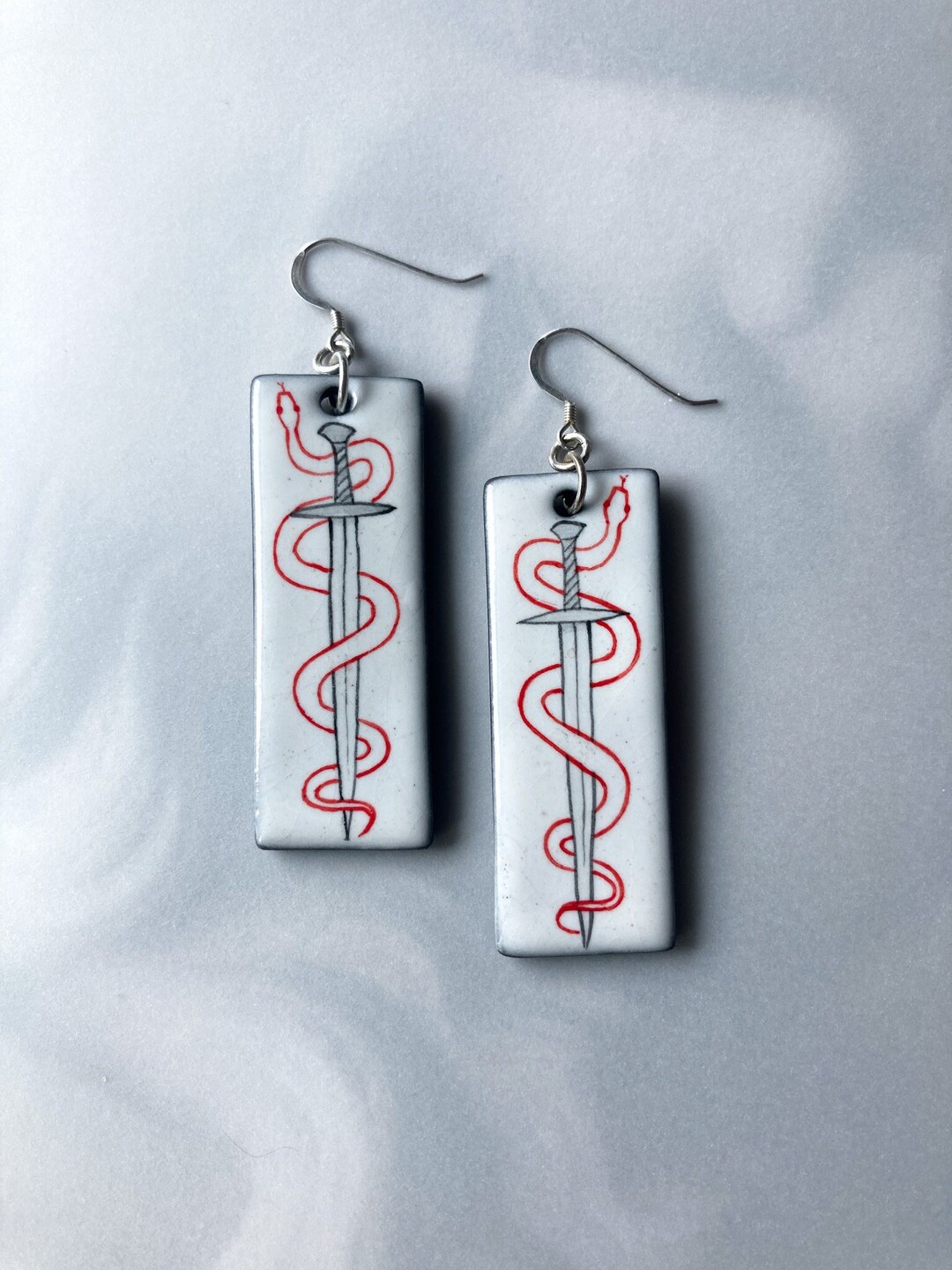 Snake Intertwining Sword Earrings: Gothic Serpent and Dagger Pendant ...