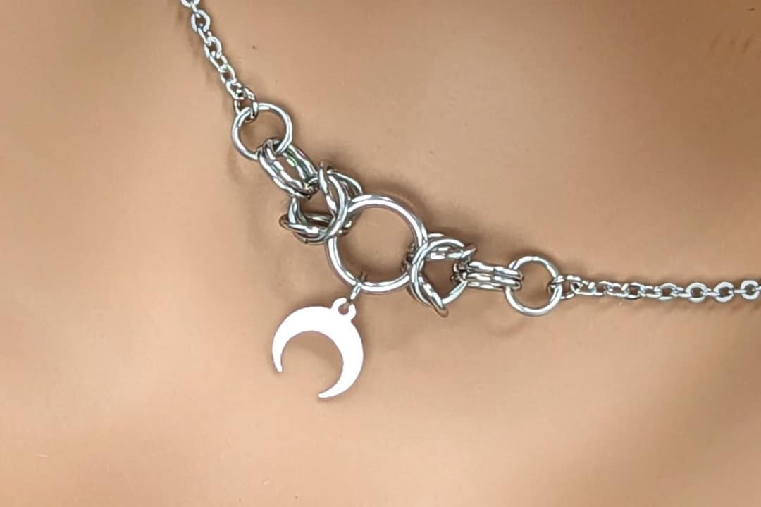 Day Collar Chainmail O Ring W/ Crescent Moon Locking Options 24/7 Wear ...