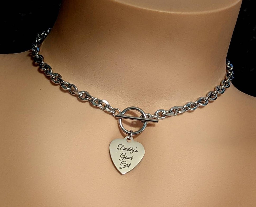 Day Collar * O Ring W/ Engraved Heart * Daddy's Good Girl * Stainless ...