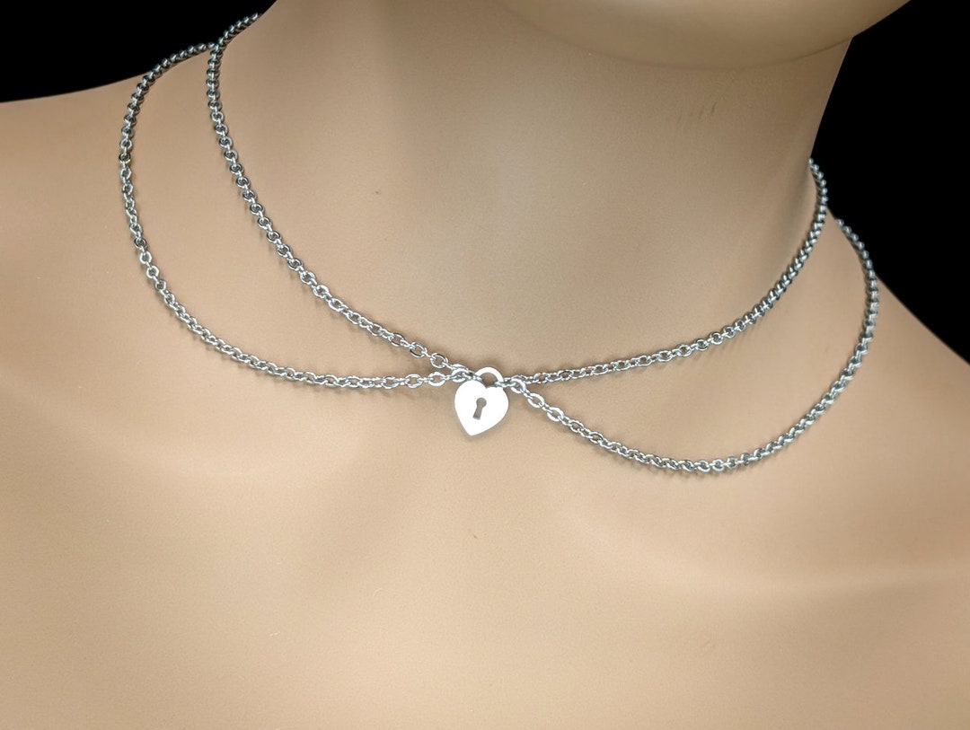 Day Collar * Heart Lock Charm W/ Double Chain * Locking Options * 24/7 ...